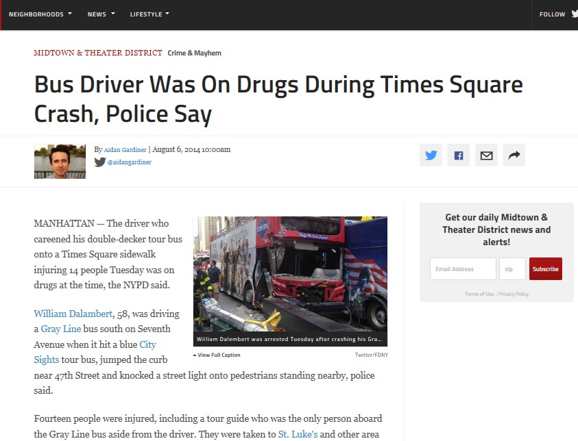 Bus Driver Was On Drugs During Times Square Crash - At Hand Training